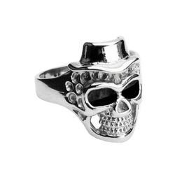 Taffstyle Fingerring Herren Ring Poliert Totenkopf Skull mit Hut Silber