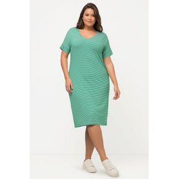 Ulla Popken Jerseykleid Midikleid Ringel V-Ausschnitt Halbarm