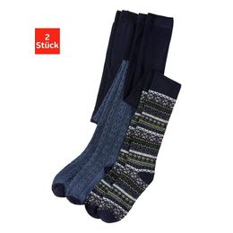 H.I.S. H.I.S Strickstrumpfhose (Packung 2 St) mit Zopfmuster und all over Muster, blau