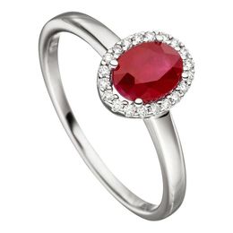 Jobo Fingerring Ring mit Rubin und 20 Diamanten, 585 Weißgold, silberfarben|weiß