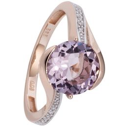 Jobo Fingerring Ring mit Amethyst und 16 Diamanten, 585 Roségold bicolor, goldfarben