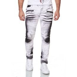 KINGZ Slim-fit-Jeans im Batik-Look, schwarz|weiß
