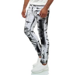 KINGZ Slim-fit-Jeans mit ausgefallener Batik-Waschung, schwarz|weiß