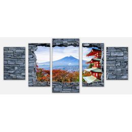 wandmotiv24 Mehrteilige Bilder 3D Optik -Mount Fuji-Chureito Pagoda