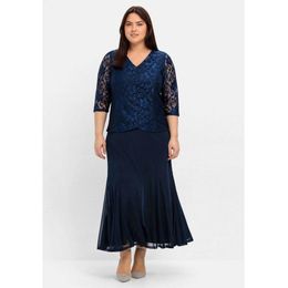 sheego Abendkleid Große Größen mit floraler Spitze, blau