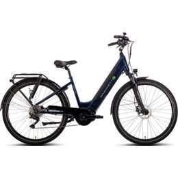 SAXONETTE E-Bike Premium Sport (Wave), 10 Gang, Kettenschaltung, Mittelmotor, 522 Wh Akku, Pedelec, Elektrofahrrad für Damen u. Herren, Trekkingrad, blau