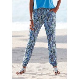 Lascana Jerseyhose mit Paisleydruck und Taschen, Sommerhose, Strandhose, blau