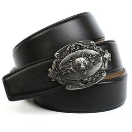 Anthoni Crown Ledergürtel in schwarz mit "Wolf" Schließe, schwarz