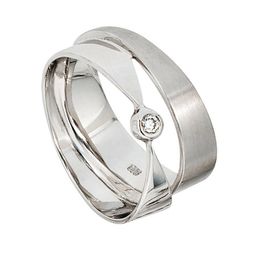 Jobo Fingerring Breiter Ring mit Diamant, 585 Weißgold, silberfarben|weiß