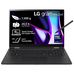LG gram Pro 2in1 16T90SP-K.AA78G, Notebook, mit 16 Zoll Display Touchscreen, Intel® Core™ Ultra 7 155H Prozessor, GB RAM, 1 TB SSD, Arc® GPU, Schwarz, Windows 11 Home (64 Bit)