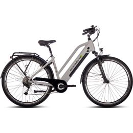 SAXONETTE E-Bike Comfort Sport, 9 Gang Shimano Alivio Schaltwerk, Kettenschaltung, Heckmotor, 418 Wh Akku, Diamant E-Bike, integriertes Rahmenschloss, silberfarben