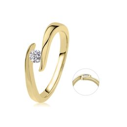 ONE ELEMENT Diamantring 0,15 ct Diamant Brillant Spannfassung Ring aus 585 Gelbgold, Damen Gold Schmuck Spannfassung, goldfarben