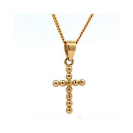 HOPLO Kreuzanhänger Anhänger Kreuz Kügelchen 585 Gold mit massiver Goldkette 1