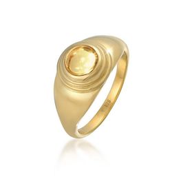 Elli Premium Fingerring Siegelring Citrin Rund Klassik 925 Silber, goldfarben