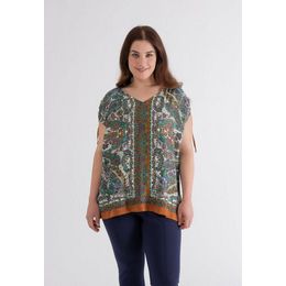 October Klassische Bluse mit V-Ausschnitt und tollem Print, beige