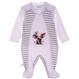 La Bortini Strampler Strampler und Langarmshirt Set Baby Anzug 2tlg 44 50 56 62 68 74 gestreift mit Print