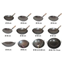 AAF Nommel Wok 30 bis 40 cm Ø China Gastronomie runder Boden Gasherd Carbon Stahl