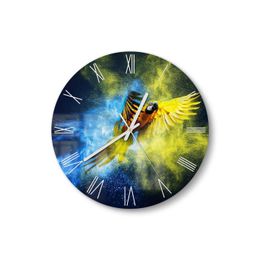 DEQORI Wanduhr 'Papagei in Farbwolke' (Glas Glasuhr modern Wand Uhr Design Küchenuhr)