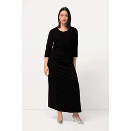 Ulla Popken Sommerkleid Maxikleid Drapierung Schmucköse Rundhals 3/4-Arm