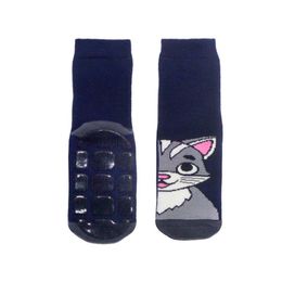 WERI SPEZIALS Strumpfhersteller GmbH ABS-Socken Kinder ABS-Socken für Mädchen >>Graue Katze<< aus Baumwolle mit Frottee