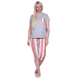 Normann Pyjama Damen Schlafanzug mit T-Shirt 3/4 Capri Hose und lässigem Design