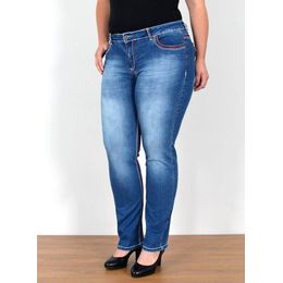 ESRA Straight-Jeans FJ755 High Waist Jeans Damen Straight Fit mit dicker Naht bis Übergröße