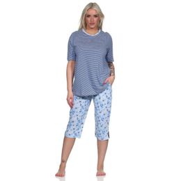 Normann Pyjama Damen Schlafanzug kurzarm mit Capri-Hose und Spitze