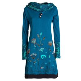Vishes Jerseykleid Blumen-Kleid Langarm-Shirtkleid Schal-Kragen Baumwolle Hippie