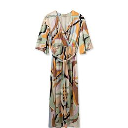 MOS MOSH Kleid Damen Größe 36 beige / hellblau / cognac / mint Winterkleid