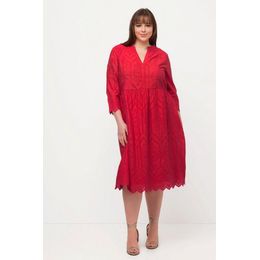 Ulla Popken Sommerkleid Midikleid Lochspitze Tunika-Ausschnitt 3/4-Arm