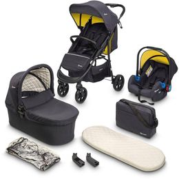 BABYGO Kombi-Kinderwagen Style - 3in1, schwarz/senfgelb, inkl. Babyschale mit Adaptern u. Wickeltasche, gelb|schwarz