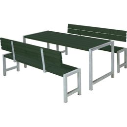 Plus Garten-Essgruppe Plankengarnituren, (3-tlg), bestehend aus: Tisch und 2 Bänke + 2 Rückenlehnen, grün