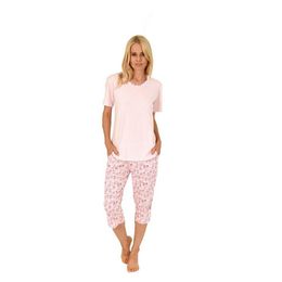 Normann Pyjama Damen Capri Schlafanzug mit Spitzenbesatz