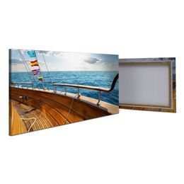 wandmotiv24 Leinwandbild Yacht im Meer an sonnigen Tag