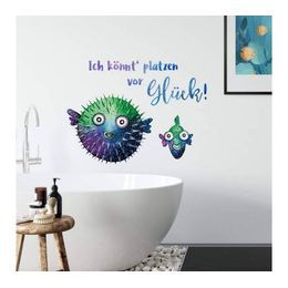 K&L WALL ART K&L Wall Art Wandtattoo Wandtattoo Hagenmeyer Badezimmer Kugelfisch platzt vor Glück