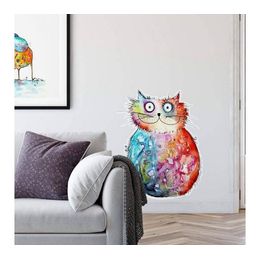 K&L WALL ART K&L Wall Art Wandtattoo Wandtattoo Hagenmeyer Wohnzimmer abstrakt bunte Katze modern