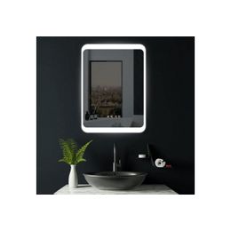 HOKO Badspiegel LED Antibeschlag Wandspiegel 50x70/60x80cm+Digital Uhr+LED Wechsel (Warmweiß