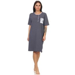 Normann Nachthemd Damen Nachthemd mit kurzen Ärmeln in feiner Streifen Optik