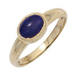 Schmuck Krone Fingerring Ring Damenring mit Lapislazuli oval blau dunkelblau 585 Gold Gelbgold Goldring
