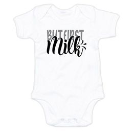 G-graphics Kurzarmbody But first milk Baby Body mit Spruch / Sprüche / Print / Motiv