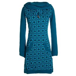 Vishes Jerseykleid Langarm Kleid Schalkragen Bedruckt 70er 80er Retro Hippiekleid