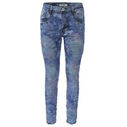 Jewelly Regular-fit-Jeans Stretch Boyfriend Jeans mit Blumen Print -