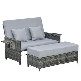 Outsunny Polyrattan Lounge-Sofa Gartensofa 2-Sitzer mit Kissen Grau