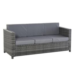 Outsunny Poly-Rattan Sofa mit Kissen 3-Sitzer Garten Loungesofa Polyester Grau