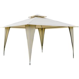 Outsunny Pavillon Partyzelt mit Doppeldach 3,5x3,5x2,7m Festzelt Metall Beige