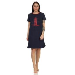 RELAX by Normann Nachthemd Damen Nachthemd kurzarm im maritimen Look und Leuchtturm als Motiv