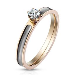 BUNGSA Fingerring Ring in Solitär-Optik mit schwarzer Zierfuge rosegold aus Edelstahl (Ring