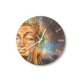 DEQORI Wanduhr 'Meditierender Buddha' (Glas Glasuhr modern Wand Uhr Design Küchenuhr)