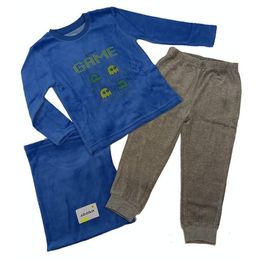 LOSAN Pyjama LOSAN Jungen Samt Schlafanzug lang Pyjama Game blau grau (3 tlg)