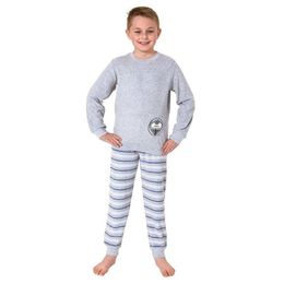 Normann Pyjama Jungen Frottee langarm Schlafanzug mit Bündchen und Fussball-Motiv